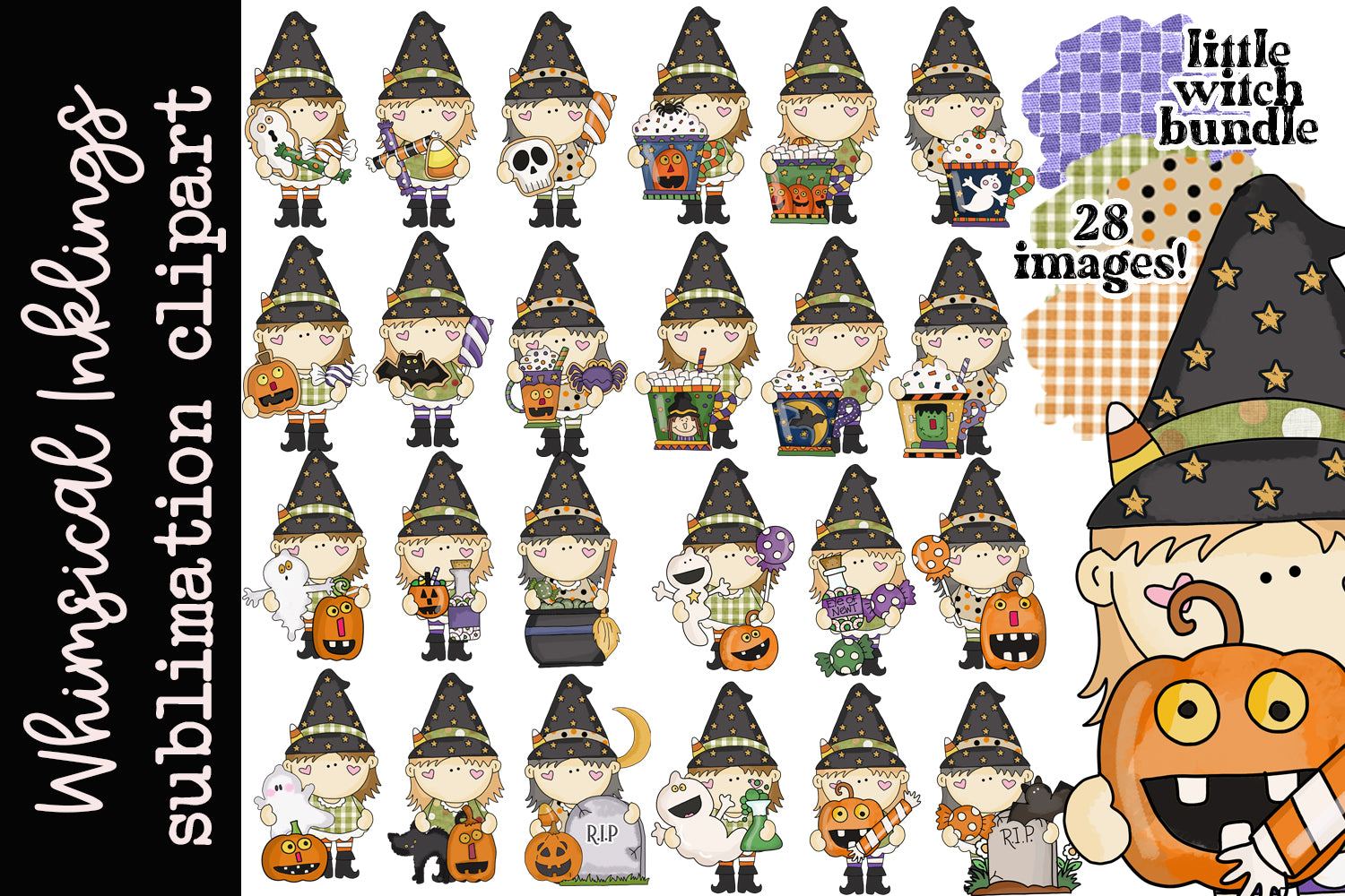 Little Witch Halloween Bundle| Halloween Clipart – Whimsical Inklings