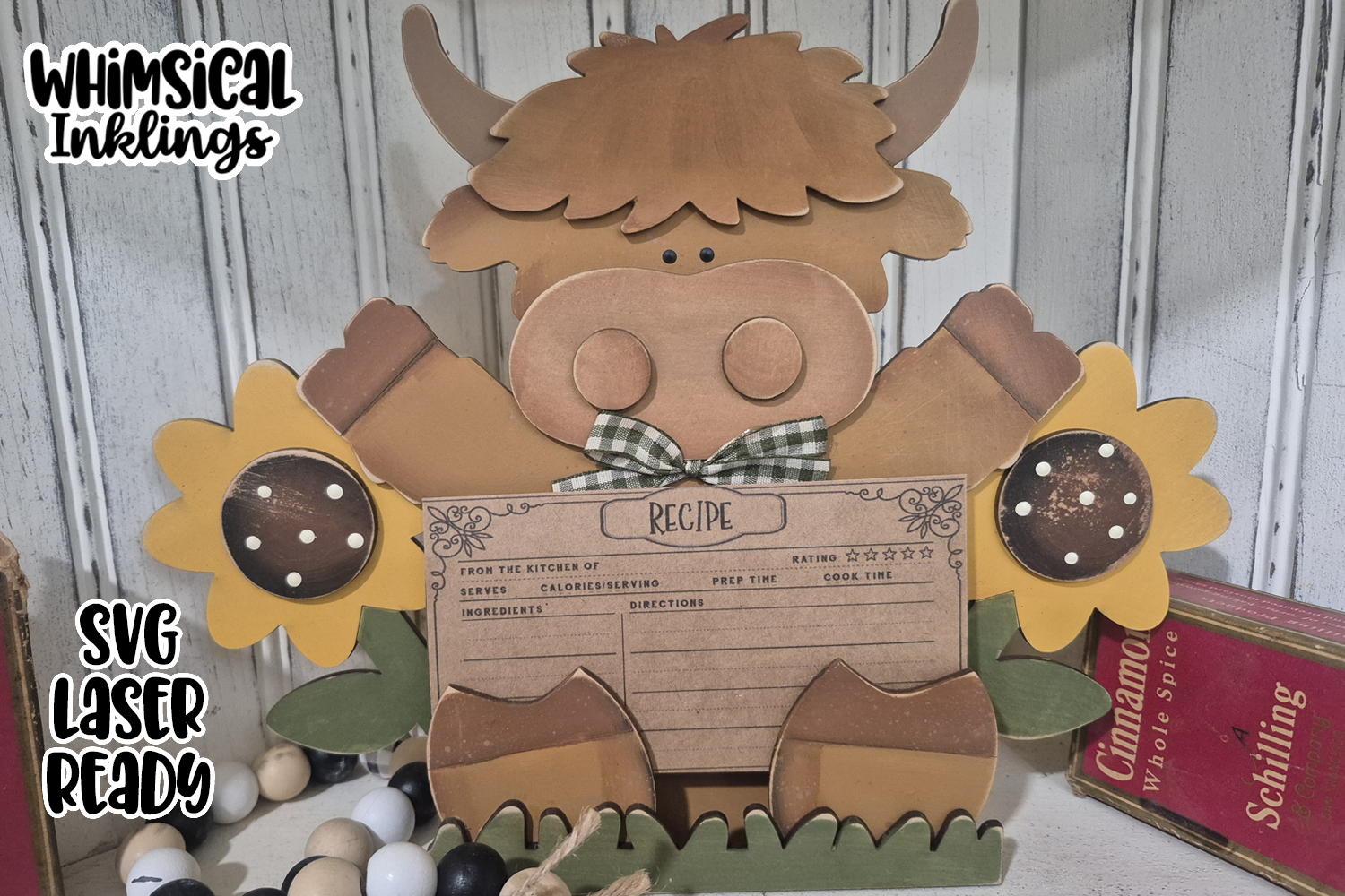 Highland Cow Recipe Card Holder Laser SVG – Whimsical Inklings