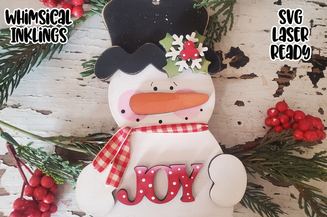 Joy Snowman Ornament Laser SVG – Whimsical Inklings