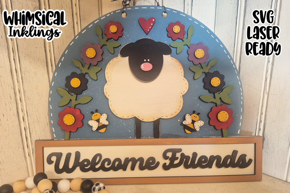Welcome Friends Sheep Sign Laser SVG – Whimsical Inklings