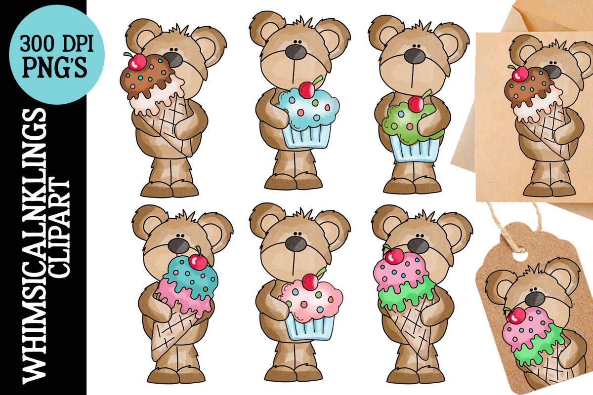 Ice Cream and Cupcake Bear Clipart Set – Whimsical Inklings