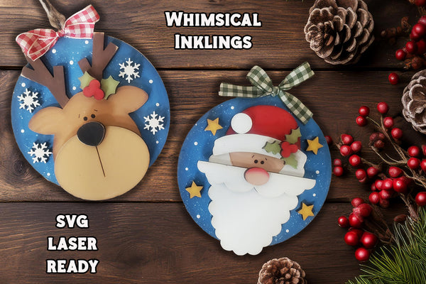 Santa And Rudy Ornament Set Laser SVG – Whimsical Inklings